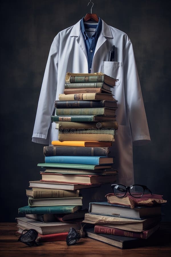 Stack of Medical Books and a Lab Coat Stock Illustration - Illustration ...