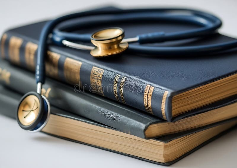 Stack of Medical Textbooks with Stethoscope Symbolizing Medical ...
