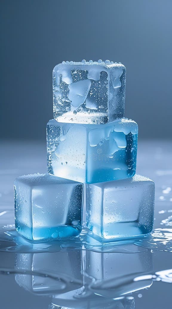Stack of Melting Ice Cubes with Water Droplets and Reflections Frozen Stock Illustration ...