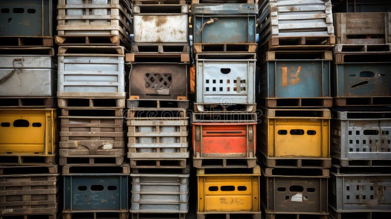 Stack metal crate stock illustration. Illustration of stackable - 372745749