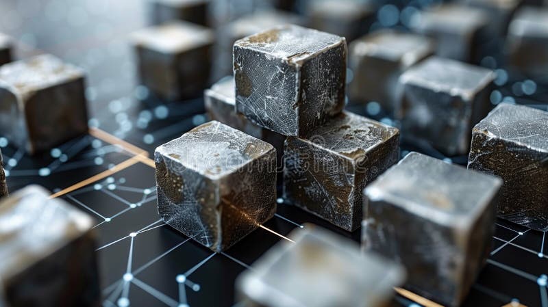 Stack of Metal Cubes on a Table Stock Illustration - Illustration of ...
