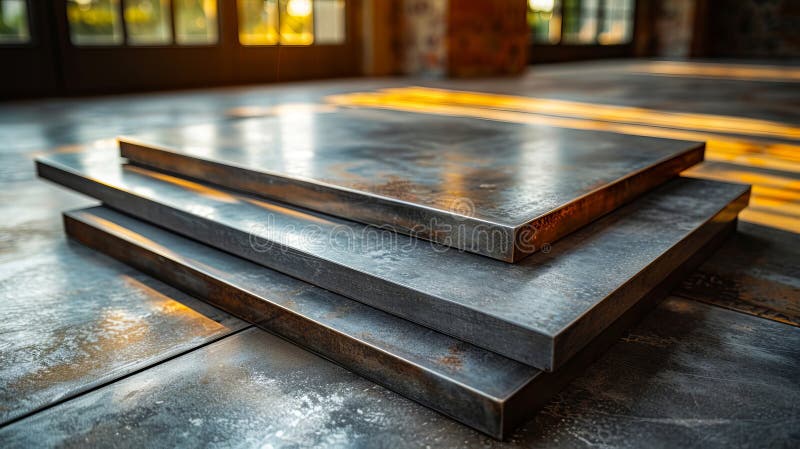A Stack of Metal Plates on a Concrete Floor Stock Photo - Image of ...