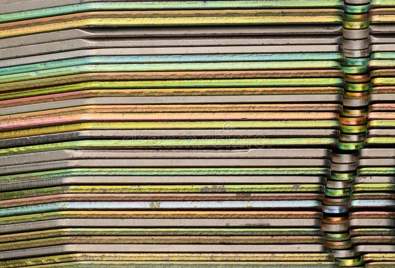 Stack of Metal Plates, Side View. Different Colors and Hues Stock Image ...