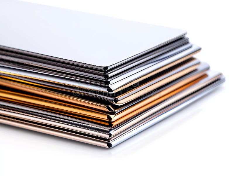 A Stack of Metal Sheets of Different Colors on a White Surface Stock ...
