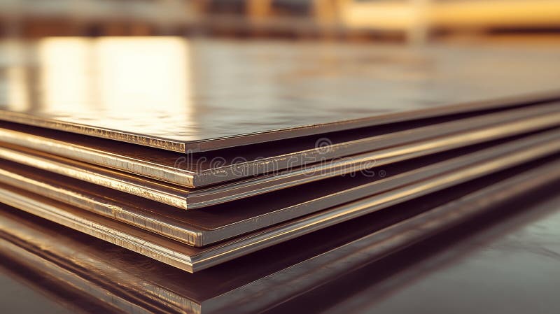Stack of Metal Sheets Reflecting Light in a Factory Stock Photo - Image ...