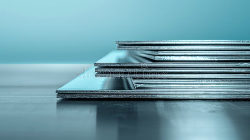 Stack of Metal Sheets on a Reflective Surface. Stock Image - Image of ...