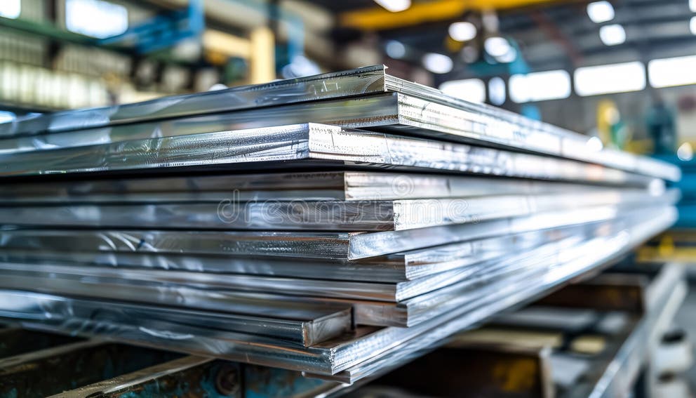 Stack of Metal Sheets with a Shiny, Reflective Surface Stock Image ...