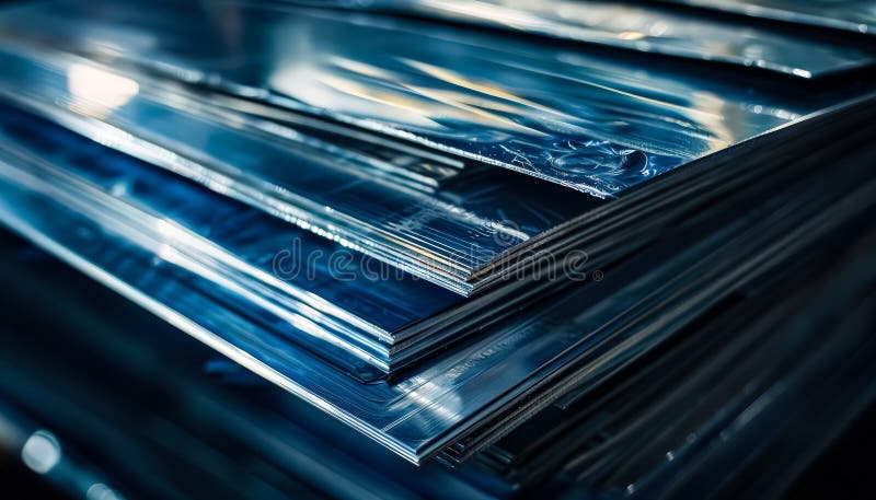 Stack of Metal Sheets with a Shiny, Reflective Surface. Stock Photo ...