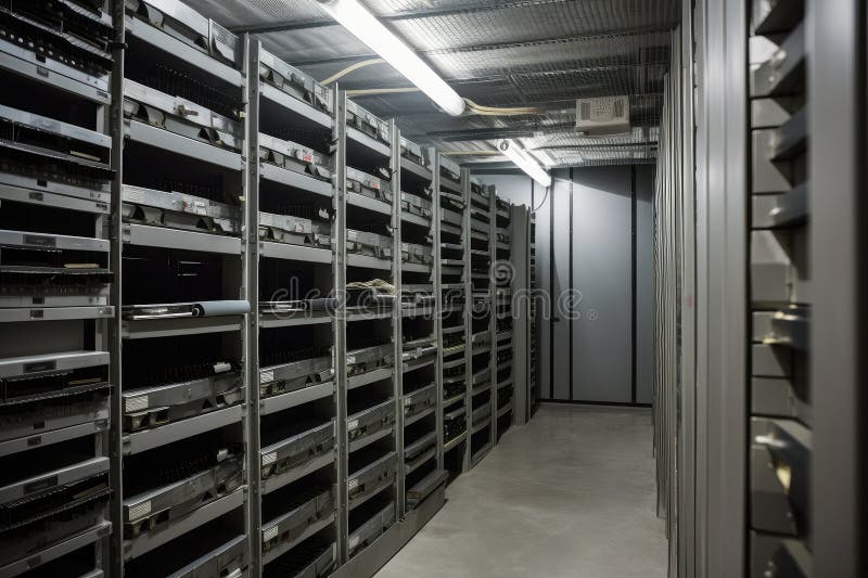 Stack of Metal Shelving Filled with Storage Disks and Other it ...