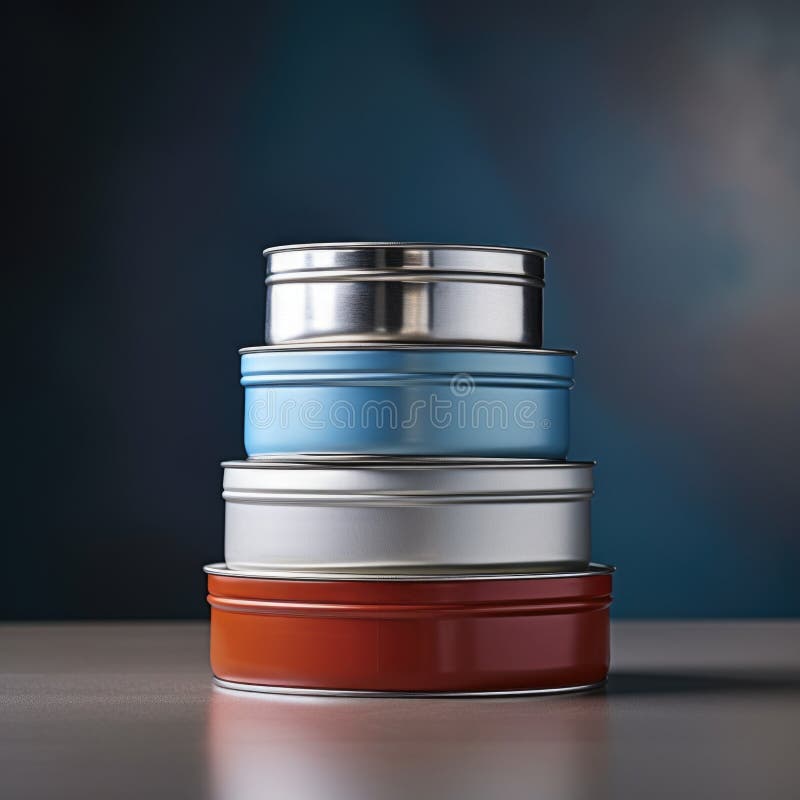 Stack of Metal Tins on a Table, AI Stock Photo - Image of steel, metal ...