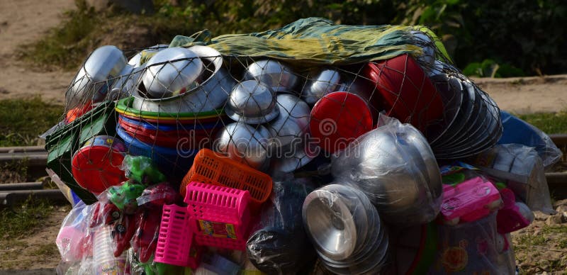 Stack of Metallic and Plastic Objects in a Place Stock Image - Image of ...