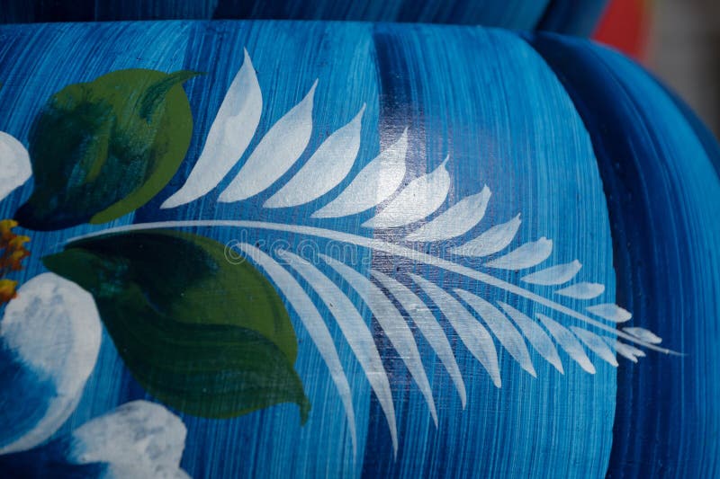 Stack of Mexican Ceramic Pots, Blue Painted Floral Patterns Stock Photo ...