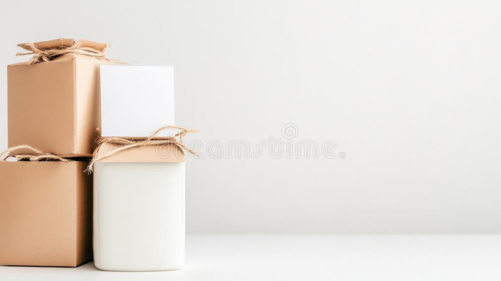 Stack of Milk Cartons with Different Blank Labels on White Table Stock ...
