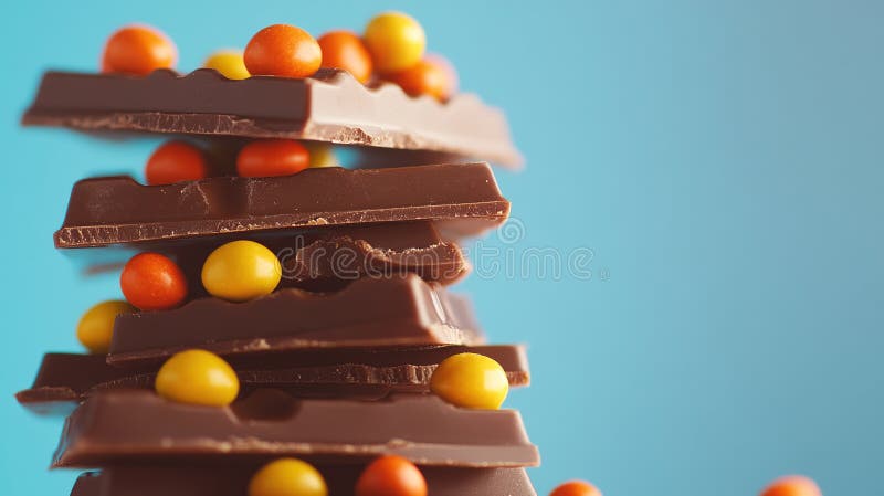 Stack of Milk Chocolate Bars with Colorful Candy Stock Image - Image of ...