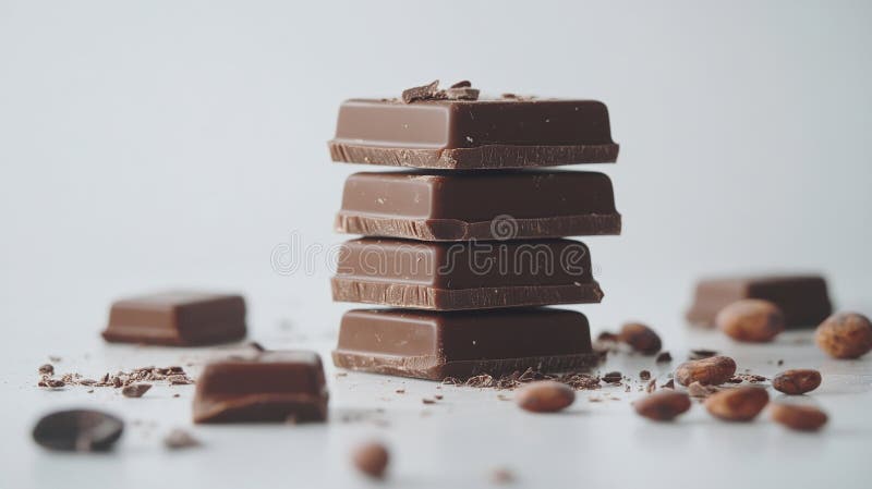 Stack of Milk Chocolate Squares with Cocoa Beans and Shavings Stock ...