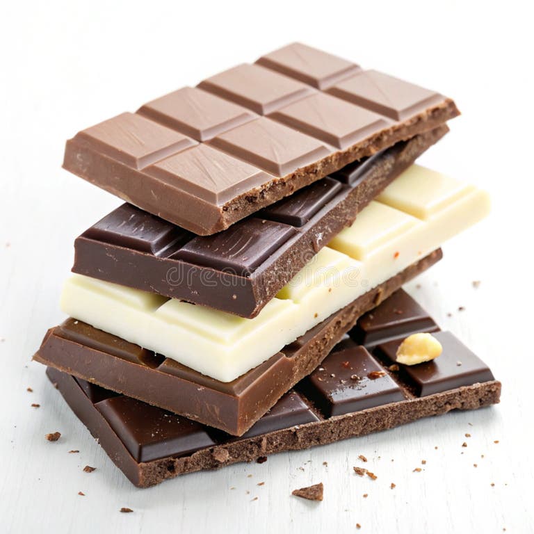Stack of Milk, Dark, and White Chocolate Isolated on White Background ...