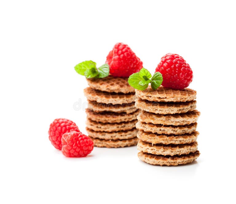 Stack of Mini Dutch Caramel Waffles with Raspberry Isolated on Stock ...
