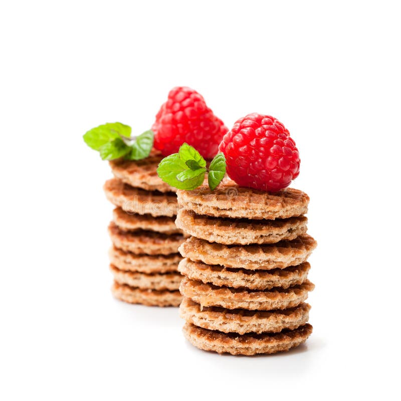 Stack of Mini Dutch Caramel Waffles with Raspberry Isolated on Stock ...
