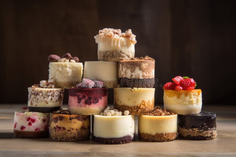 Stack of Miniature Cheesecakes, Each One with Different Flavor and ...