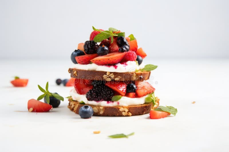 Stack of Mixed Berries Bruschetta on a Minimalist White Backdrop Stock ...