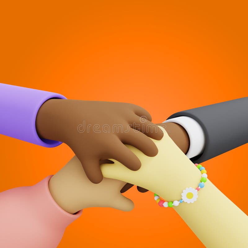 Stack of Mixed Race Hands. Unity and Teamwork Concept. 3D Rendered ...