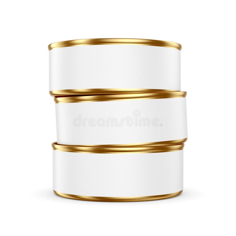 Stack of 100ml Tin Cans with Blank Label Isolated on White. 3D ...