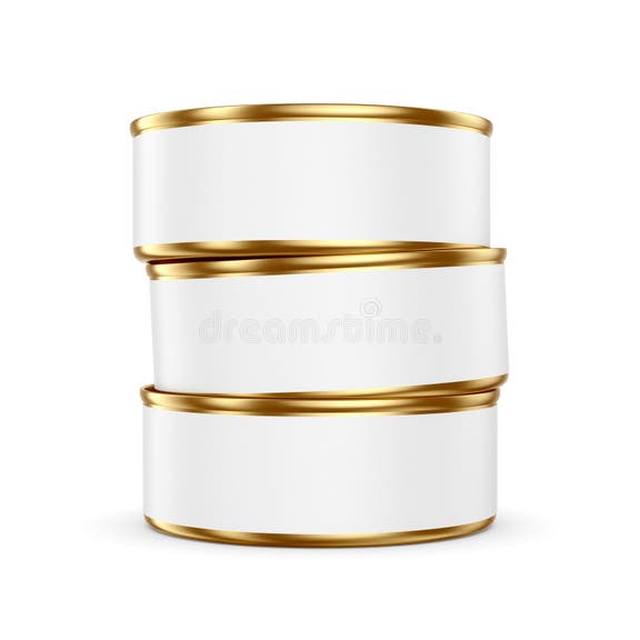 Stack of 100ml Tin Cans with Blank Label Isolated on White. 3D ...