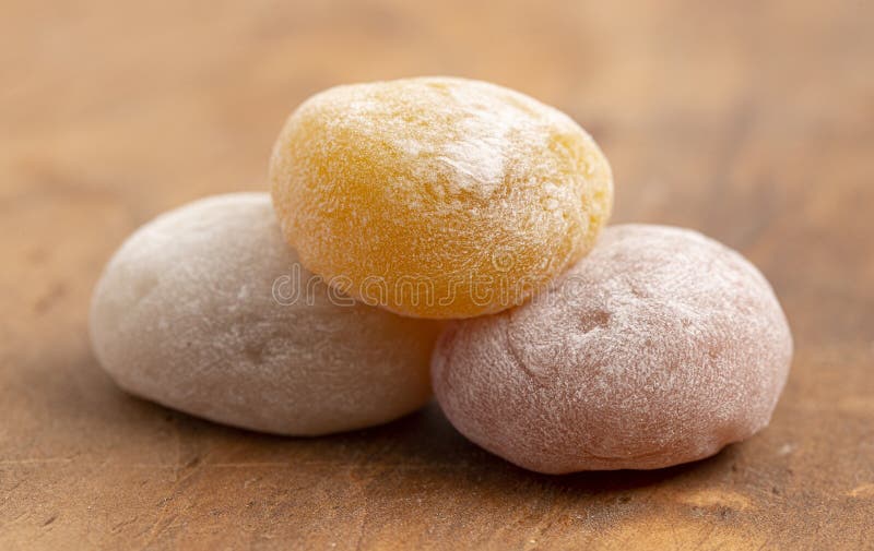 Stack of Mochi Soft Rice Dumplings with Tropical Fruit Filling Stock ...