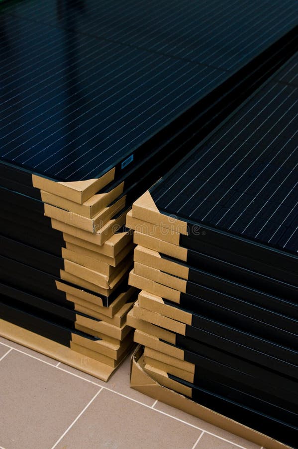 Stack of New Solar Panel Ready for Installation Stock Photo - Image of ...