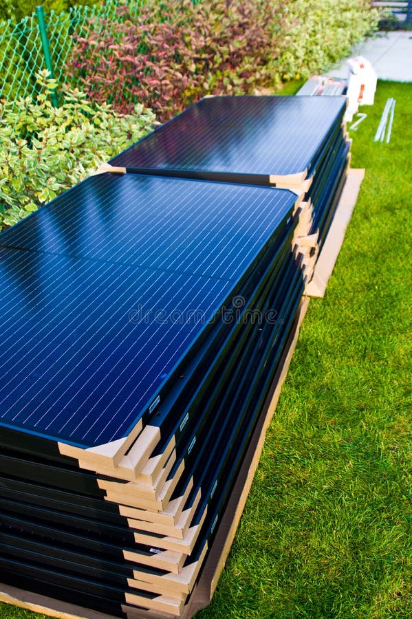 Stack of New Solar Panel Ready for Installation Stock Photo - Image of ...