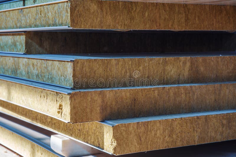Stack of Modern Sandwich Panel Blocks from Metal Profile and Wool Foam ...