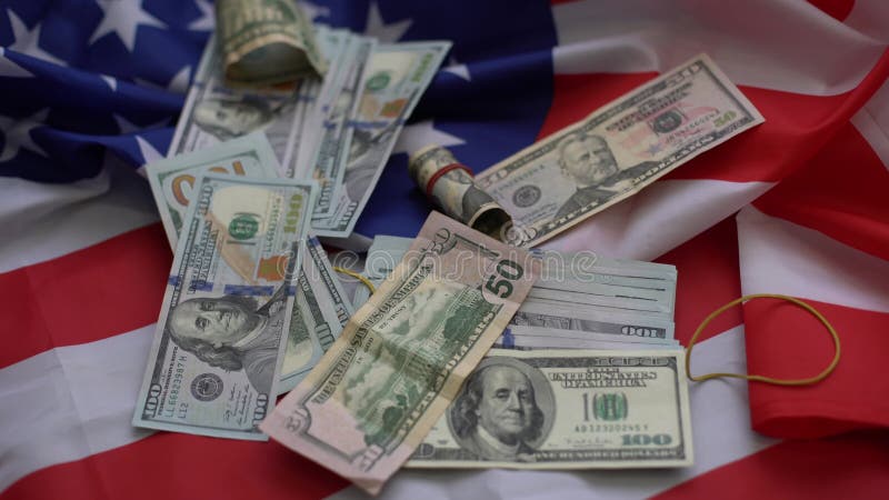 Stack of Money on American Flag. Dollars. Stock Video - Video of green ...
