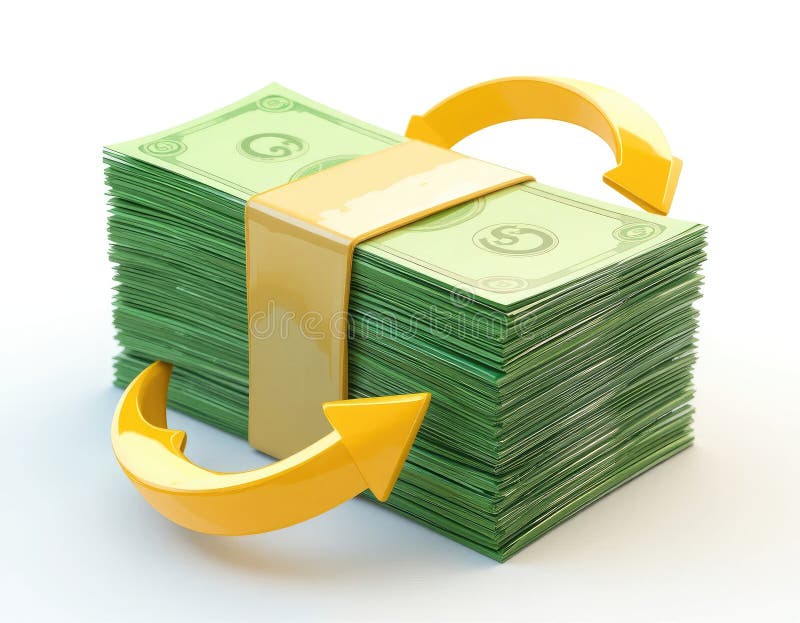 Stack of Money with Arrows Symbolizing Financial Return and Exchange ...