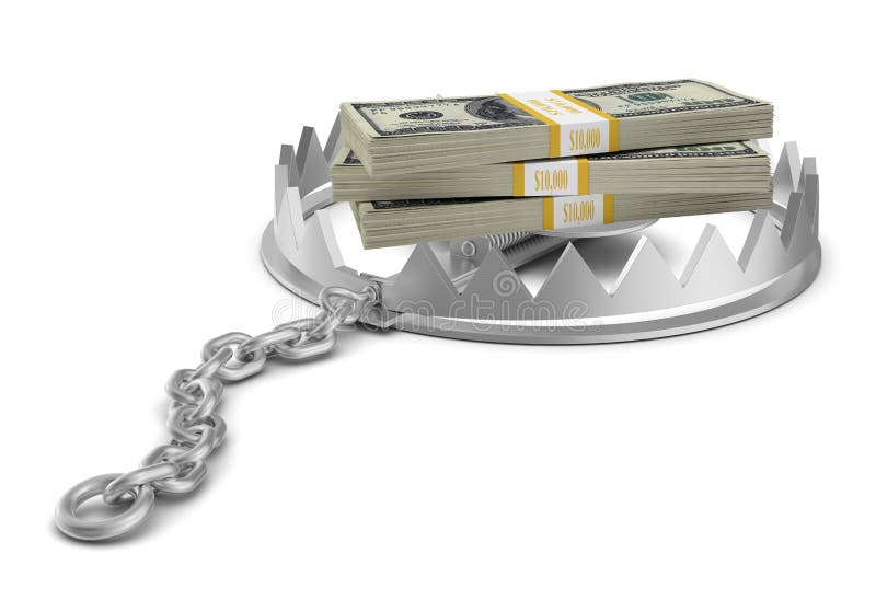 Stack Of Money In Bear Trap On White Stock Illustration - Illustration ...