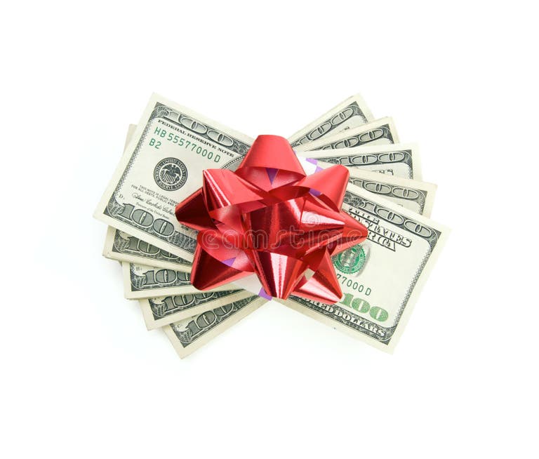 Stack of Money with Bow Isolated on a White Background Stock Image ...