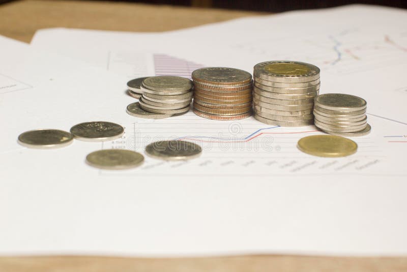Stack Money or Coin on White Paper Graph Stock Image - Image of finance ...