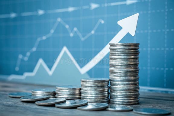 Stack of Money Coins with Graph and Rising Arrow Stock Illustration ...