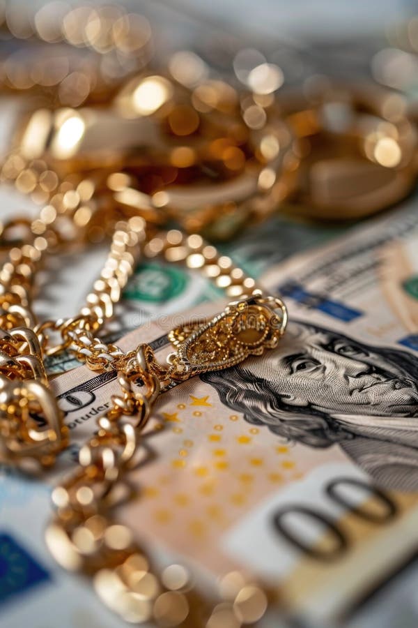 Stack of Money with Luxurious Gold Chain, Suitable for Finance and ...
