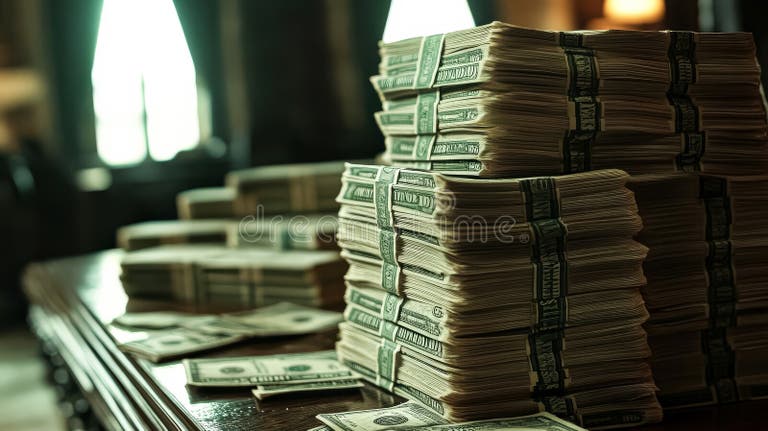 Stack of Money is Piled on a Table Stock Image - Image of dollars ...
