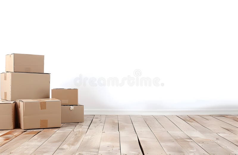 Stack of Moving Boxes Floor in Empty Room Home Relaxation Downsizing ...