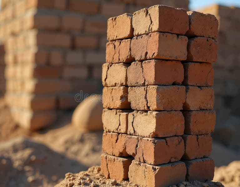 Stack Mud Bricks Construction Site. Brown Building Material for ...