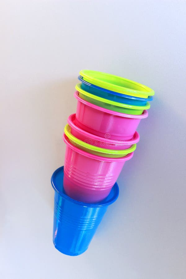 Stack of Colorful Plastic Cups Stock Image - Image of vibrant, space ...