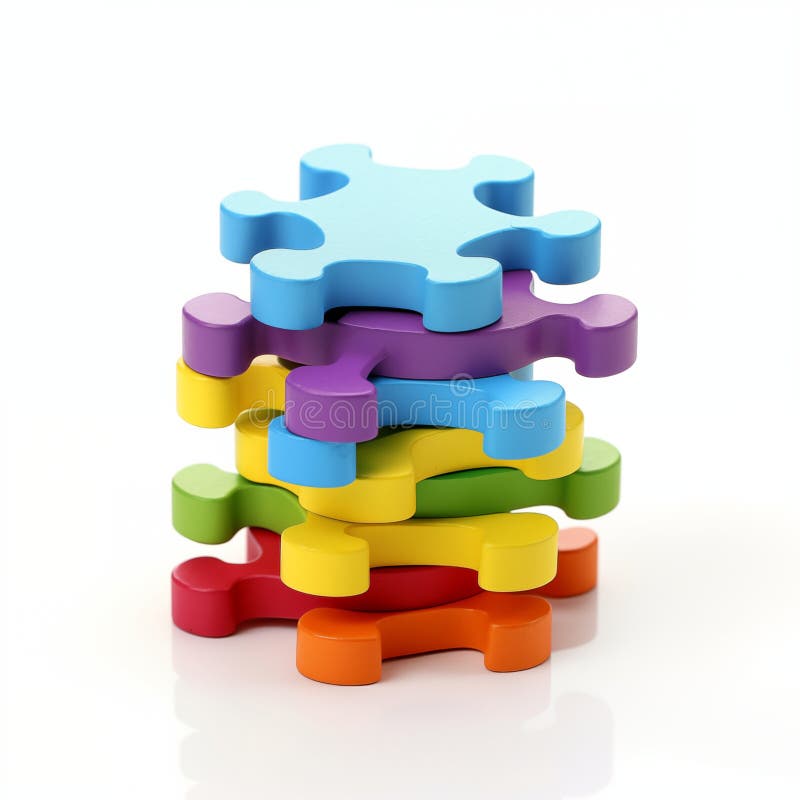 Stack of Multi-Colored Puzzle Pieces Arranged Vertically on a White ...