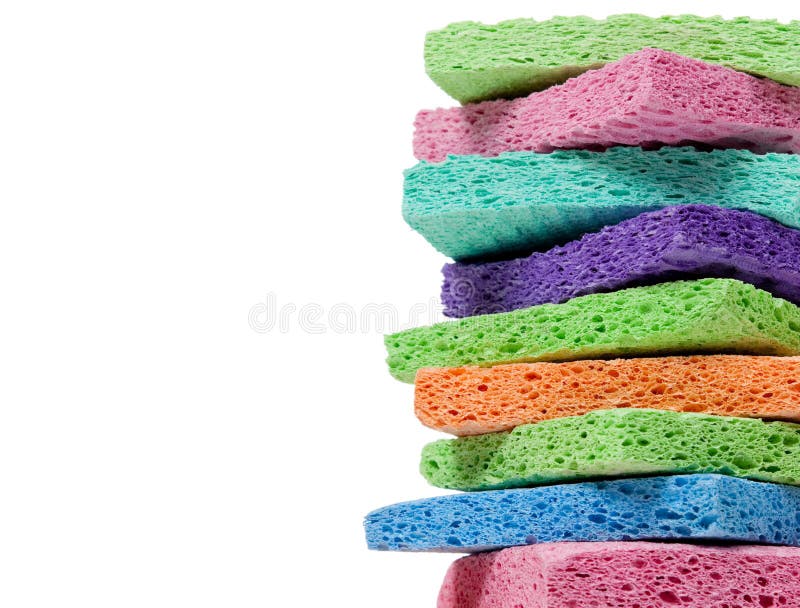 Stack of Multi-colored Sponges on White Stock Image - Image of orange ...