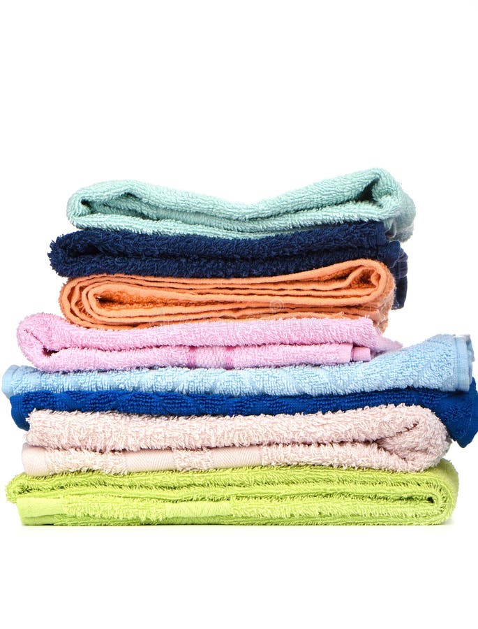 A Stack of Multi-colored Terry Towels Isolated on a White Background ...