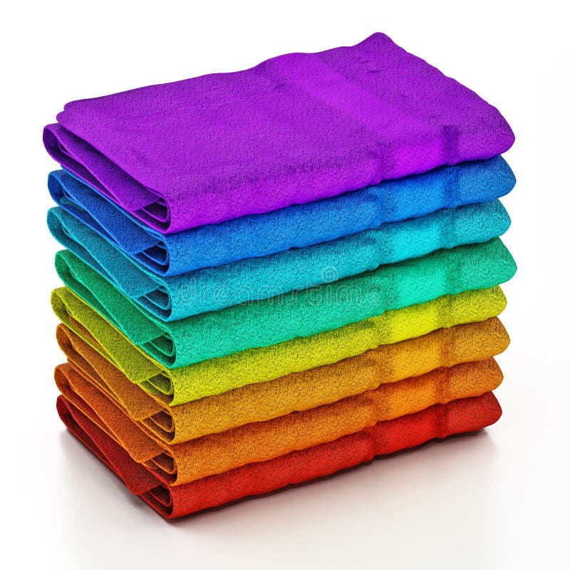 Stack of Multi-colored Towels Isolated on White Bacground. 3D ...