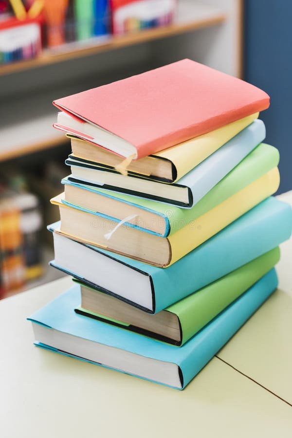 Stack Multicolored Books Table. High Quality Photo Stock Photo - Image ...