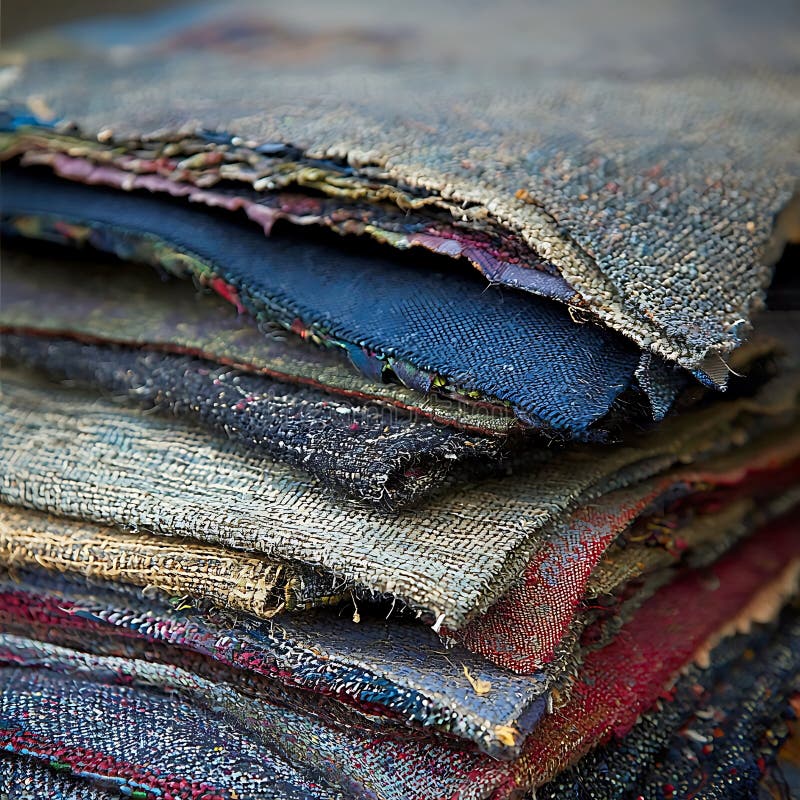 A Stack of Multicolored Fabric Scraps Closeup Textile Texture Stock ...