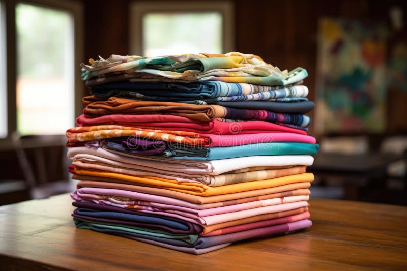 Stack of Multicolored Fabric Swatches on a Table Stock Illustration ...