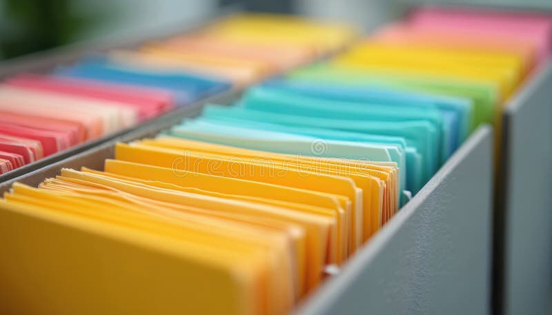 Stack of Multicolored File Folders in Box. Paper Documents Archive ...